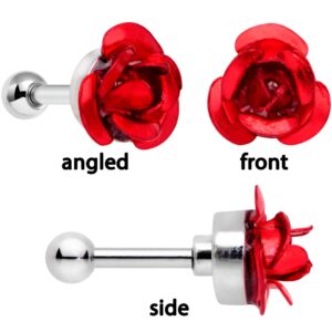 Body Candy 16G Black Anodized Steel 3PC Tragus Earring Women Helix Red Rose Cartilage Stud Earring Set 1/4"