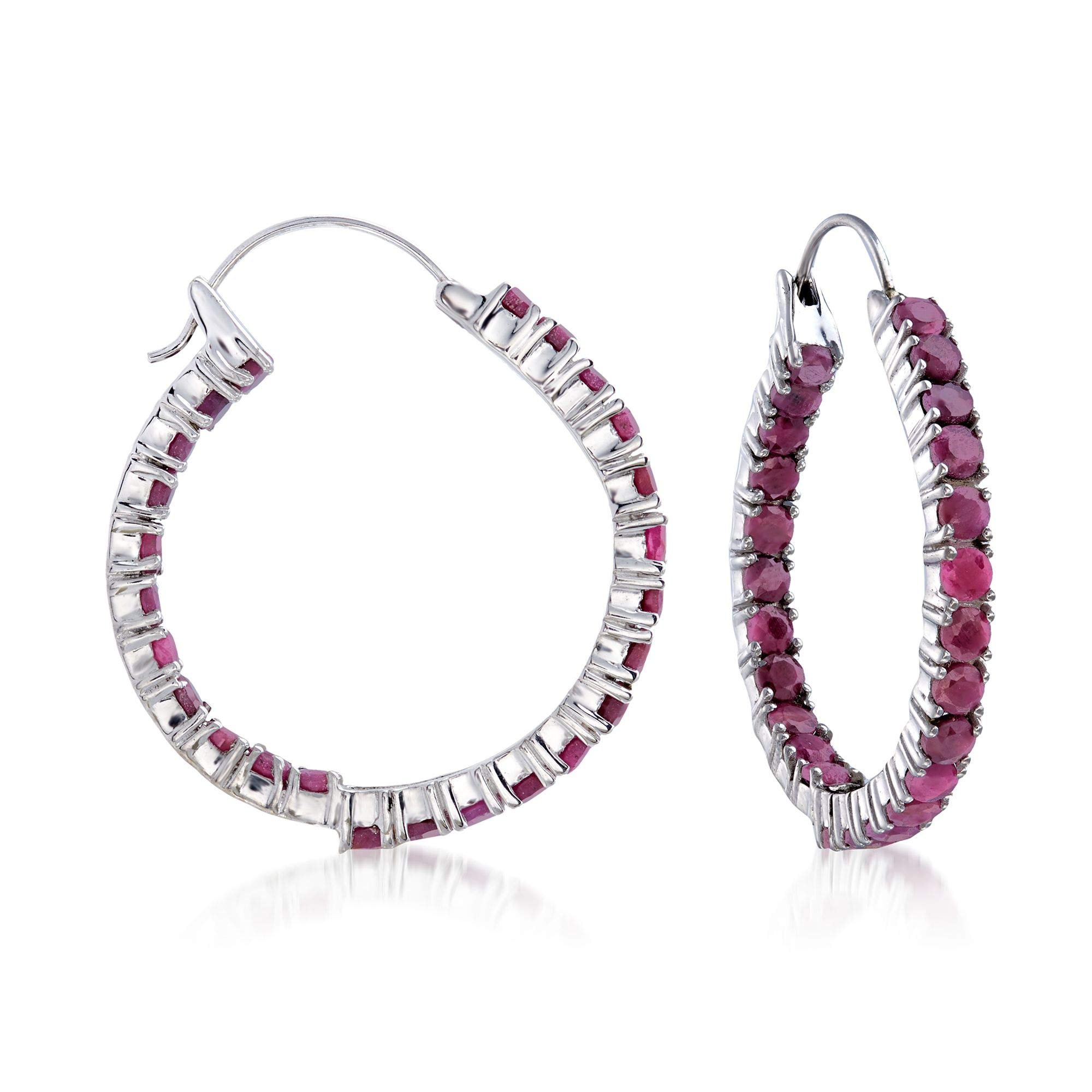 Ross-Simons 6.50 ct. t.w. Ruby Inside-Outside Hoop Earrings in Sterling Silver