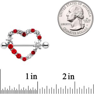 Body Candy 14G Nipplerings Piercing 9/16" 316L Steel 2Pc Clear Red Accent Lovers Heart Nipple Ring Set 14mm