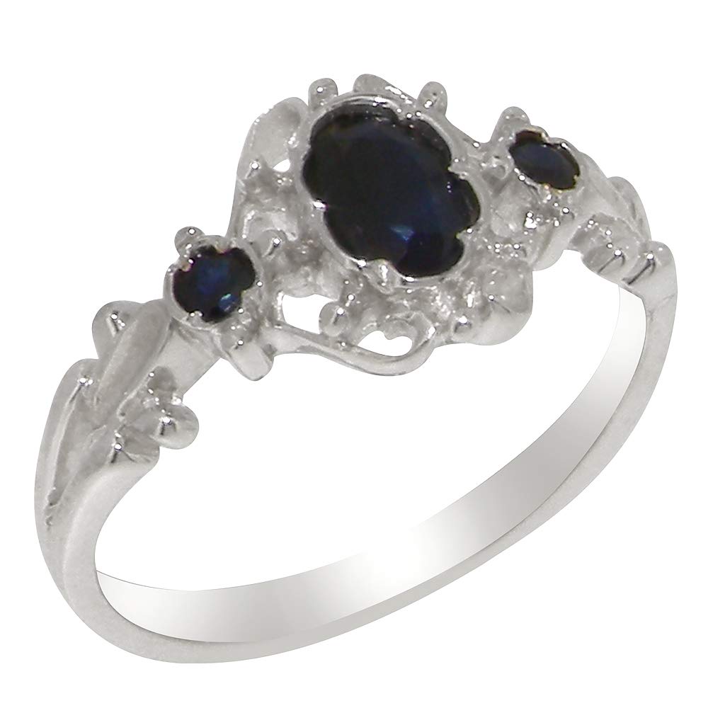 925 Sterling Silver Natural Sapphire Womens Trilogy Ring - Size 11.25