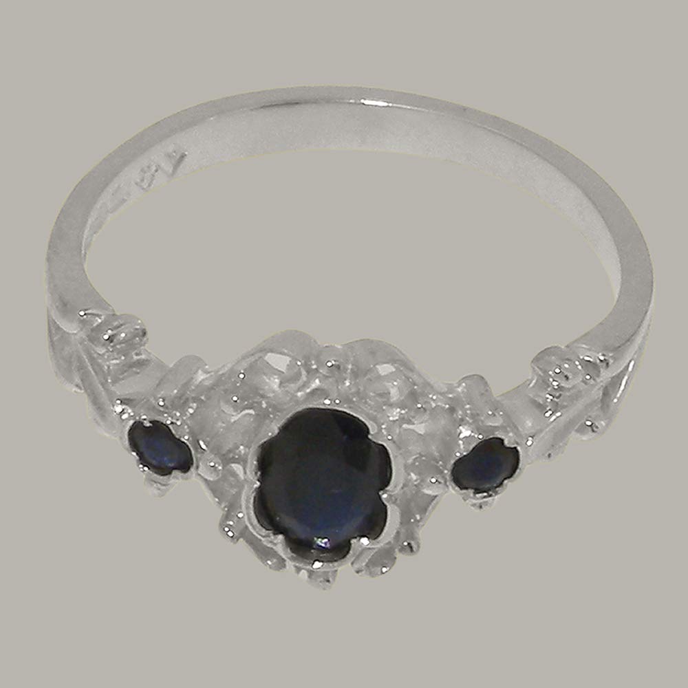 925 Sterling Silver Natural Sapphire Womens Trilogy Ring - Size 11.25