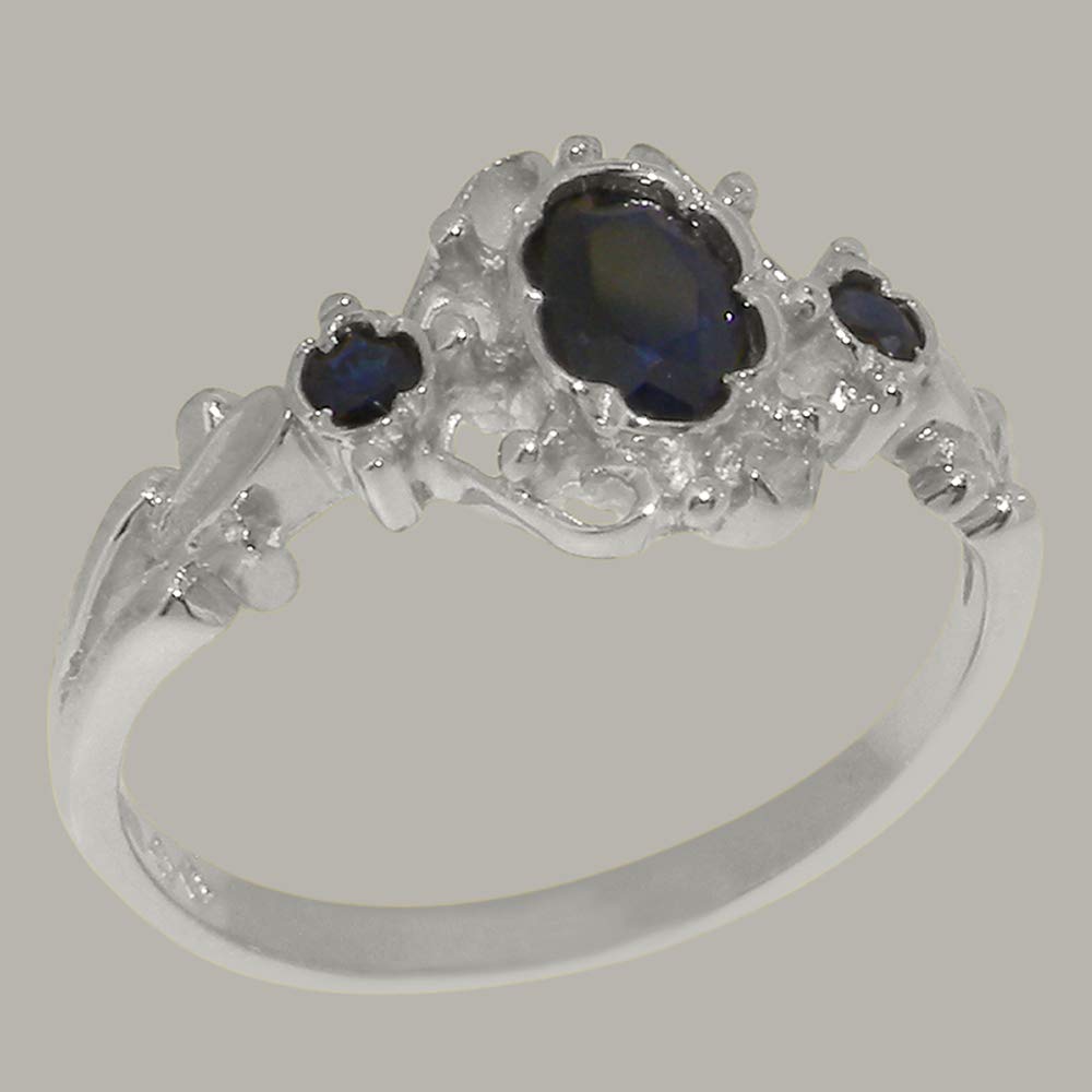 925 Sterling Silver Natural Sapphire Womens Trilogy Ring - Size 11.25