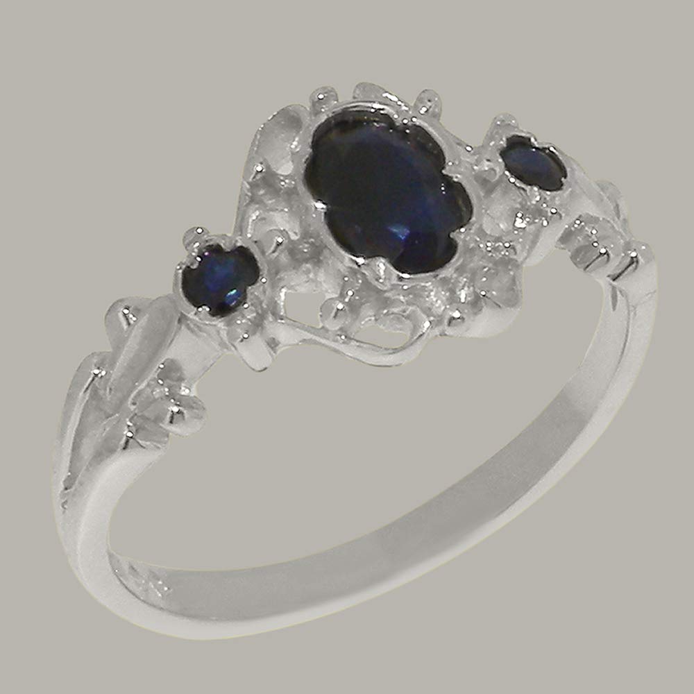 925 Sterling Silver Natural Sapphire Womens Trilogy Ring - Size 11.25