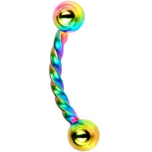 body candy rainbow ip steel seriously twisted curved eyebrow ring 16 gauge 5/16"