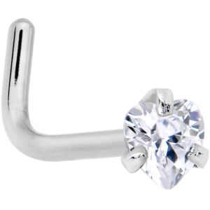 body candy 20g 6mm womens grade 23 titanium 3mm clear heart accent l shaped nose ring nose stud 1/4"