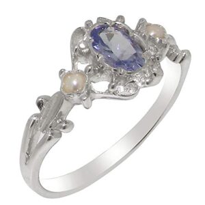 letsbuygold 10k white gold natural tanzanite & cultured pearl womens statement ring - size 9.25