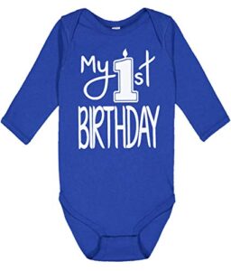 reaxion handmade cute baby boy my 1st birthday first party outfit bodysuits (12 months, candle white royal ls)