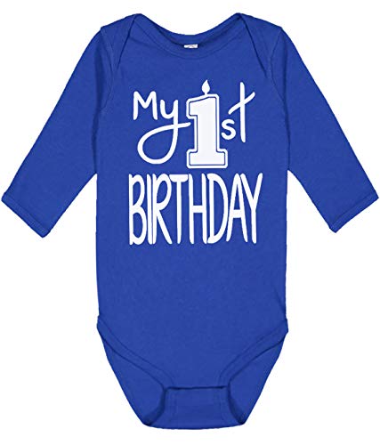 Reaxion Handmade Cute Baby Boy My 1st Birthday First Party Outfit Bodysuits (12 Months, Candle White Royal LS)