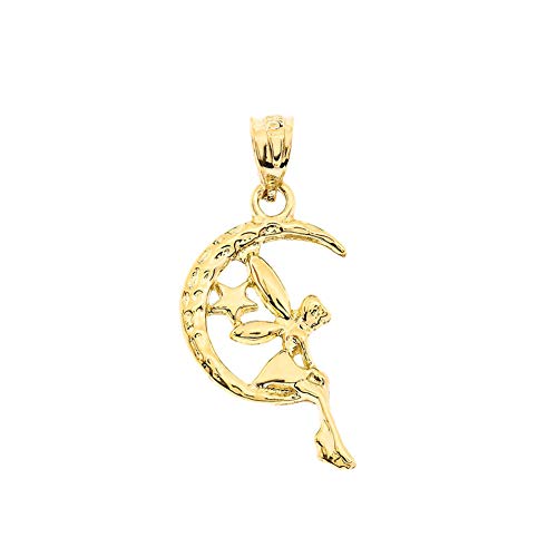 CaliRoseJewelry 10k Tinkerbell Fairy Tale on The Moon Charm Pendant in Yellow Gold