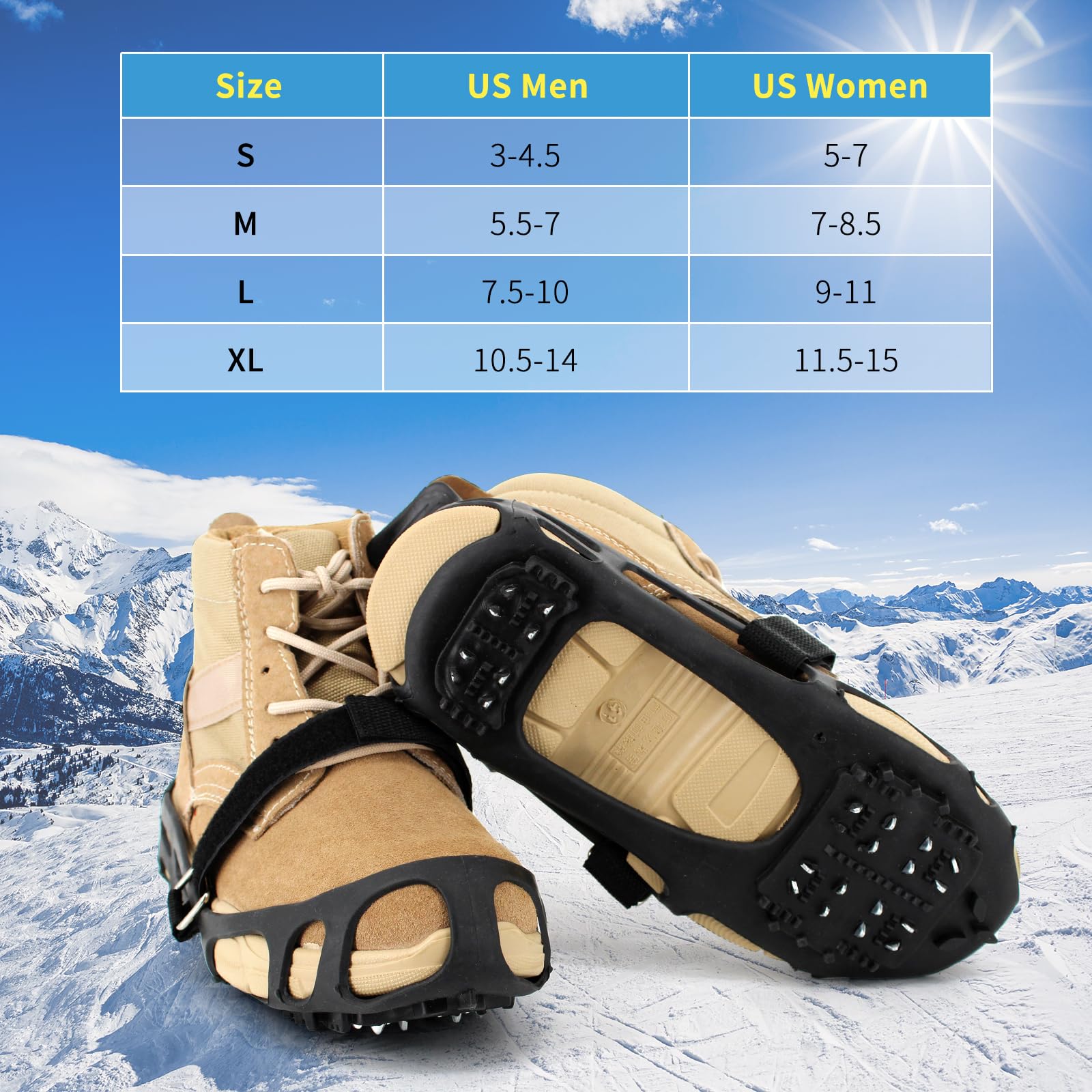 Xproutdoor Crampons Ice Cleats Snow Grips, Anti-Slip Traction Lightweight Portable for Walking on Snow & Ice, Easy Step-in for Shoes/Boots