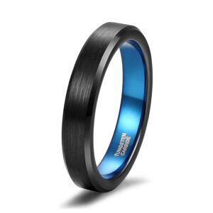 4mm tungsten ring for women men black and blue thin two tone beveled edge comfort fit size 5