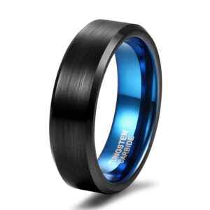 6mm tungsten ring for women men black and blue thin two tone beveled edge comfort fit size 7