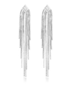 kristland - s925 silver/alloy hook sleek chain tassel drop earrings long leather fringe dangle simple dainty earrings silver a tassel