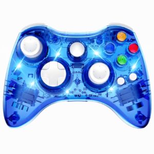 pawhits wireless controller compatible with xbox 360 double motor vibration wireless gamepad gaming joypad, blue