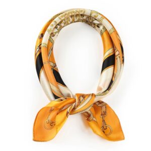 andantino 100% real mulberry silk scarf -21'' x 21''- lightweight neckerchief –women men small square digital printed scarves (orange)