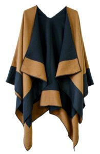 women's color block reversible wrap shawl poncho cape (black 2)