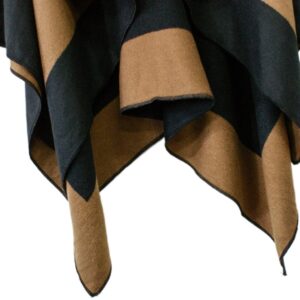 Women's Color Block Reversible Wrap Shawl Poncho Cape (Black 2)