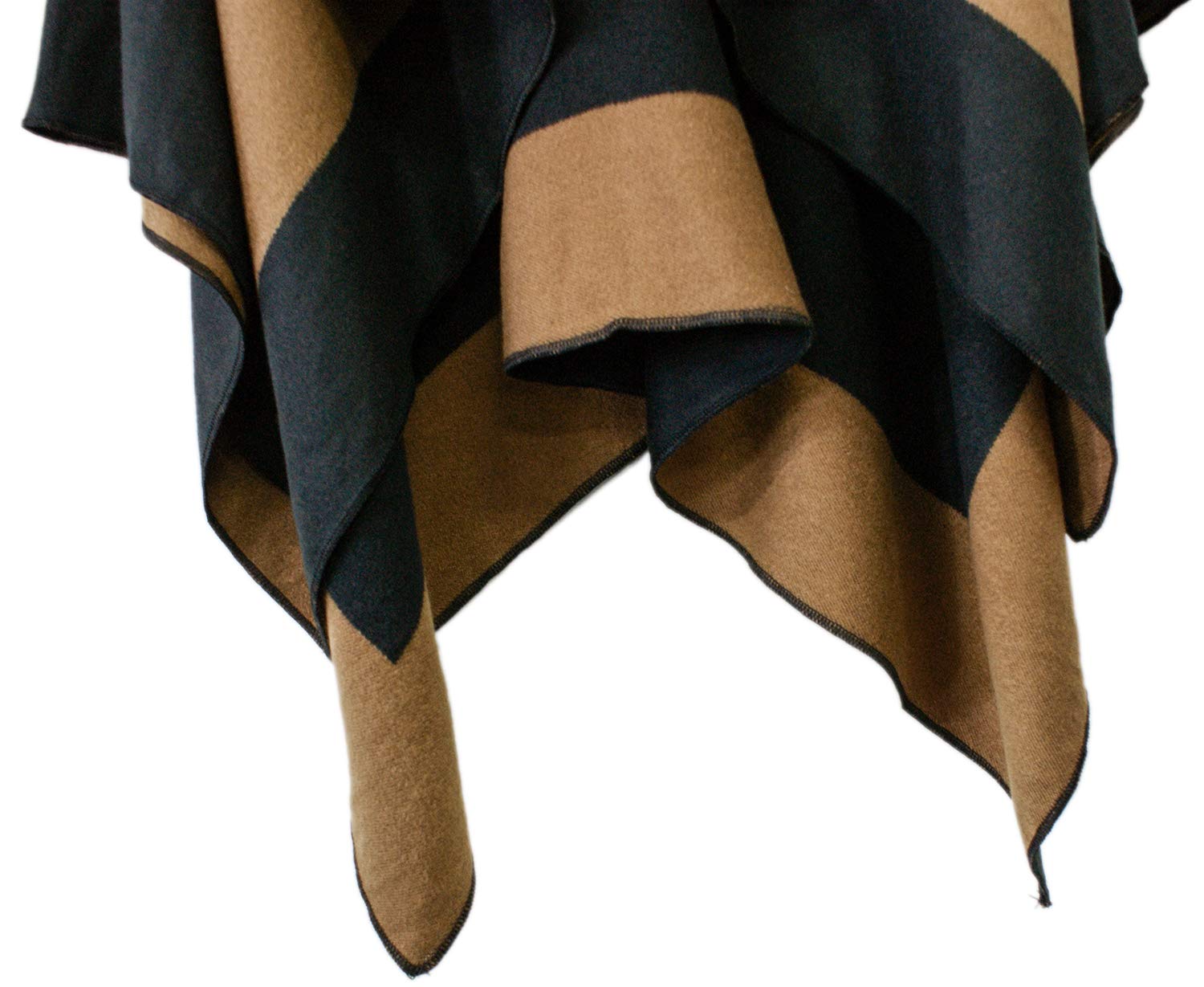 Women's Color Block Reversible Wrap Shawl Poncho Cape (Black 2)