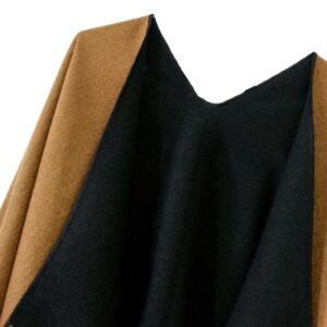 Women's Color Block Reversible Wrap Shawl Poncho Cape (Black 2)