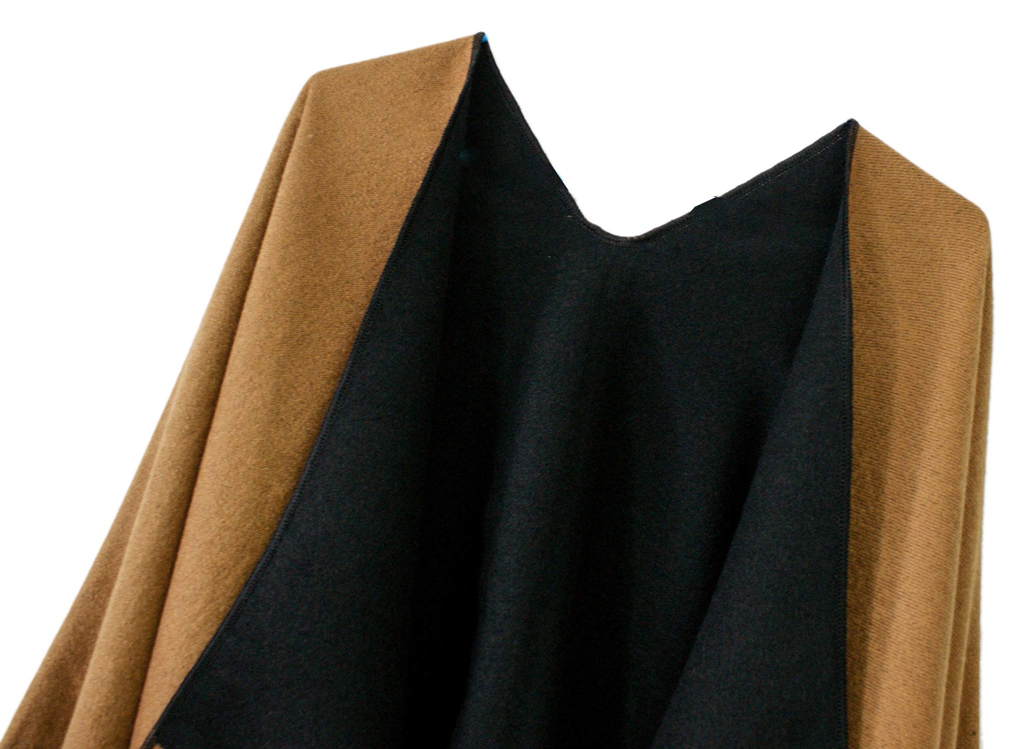 Women's Color Block Reversible Wrap Shawl Poncho Cape (Black 2)