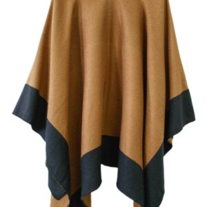 Women's Color Block Reversible Wrap Shawl Poncho Cape (Black 2)