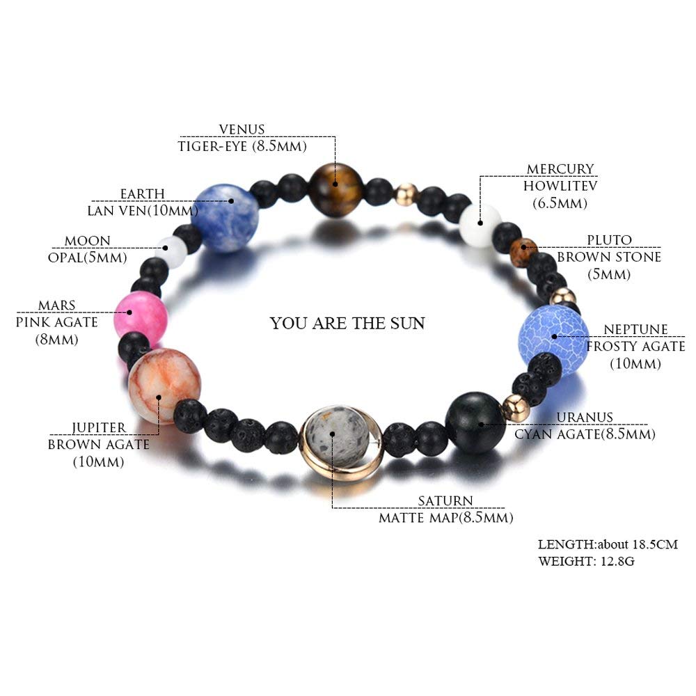 JESMING Women Solar System Bracelet Stretch Bracelets Universe Galaxy The Eight Planets Guardian Star Natural Stone Beads Bracelet Bangle Gifts for Women (A (Stretch))