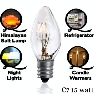 Salt Rock Lamp Bulb 15 Watt Replacement Bulbs for Himalayan Salt Lamps & Baskets, Chandeliers, Candle & Wax Warmers, Night Lights. E12 Socket, C7, Warm White – 8 Pack