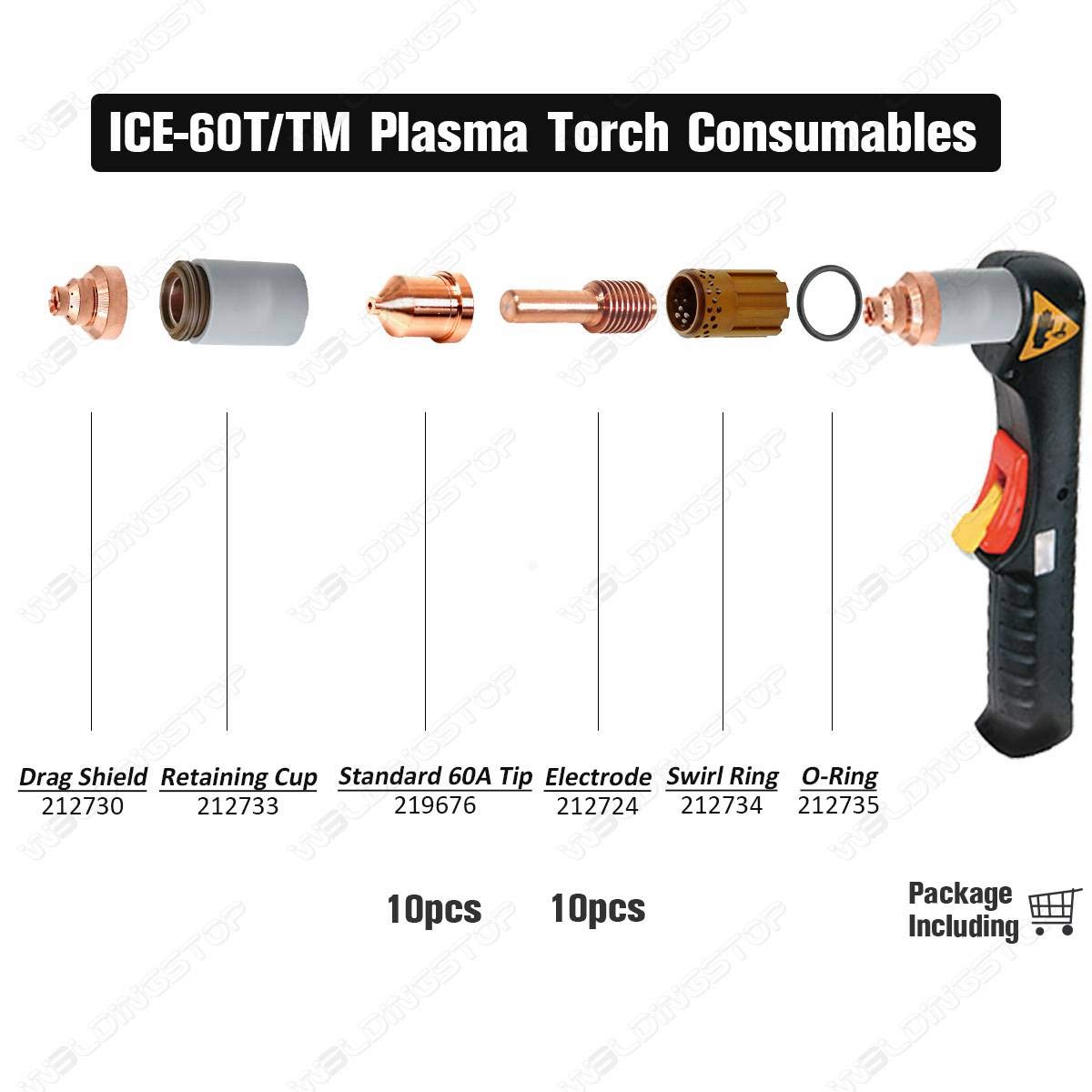 ICE-60T/TM Plasma Torch Electrode Tip 212724 219676 for Miller Spectrum 875 Cutter 20pcs