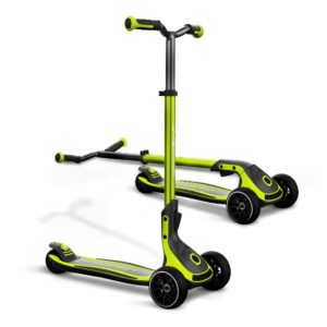 globber ultimum scooter | 3-wheel kick scooter for adults & kids 5+ | foldable kick scooter with safe, non-slip deck & premium brakes (lime green)