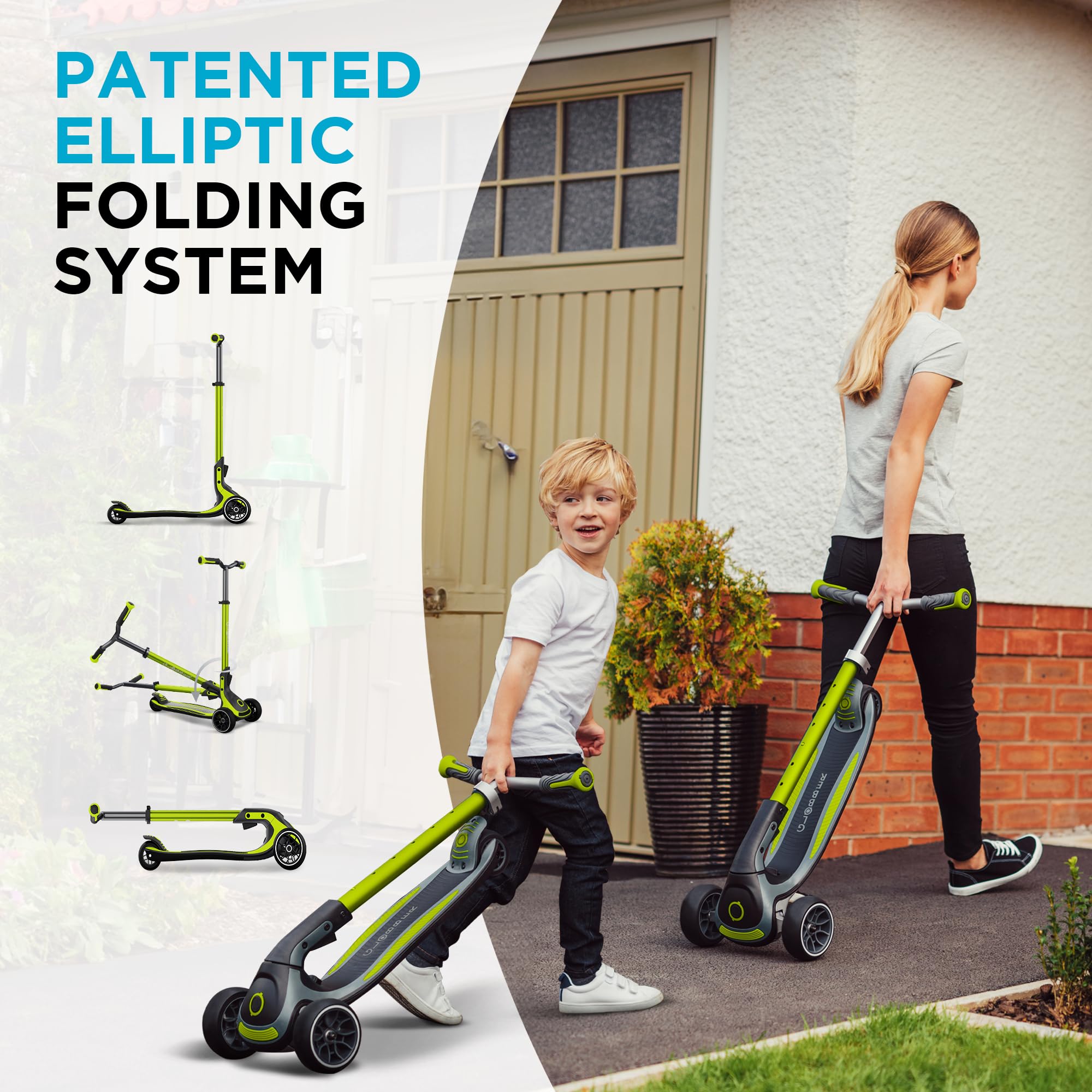 Globber Ultimum Scooter | 3-Wheel Kick Scooter for Adults & Kids 5+ | Foldable Kick Scooter with Safe, Non-Slip Deck & Premium Brakes (Lime Green)