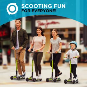 Globber Ultimum Scooter | 3-Wheel Kick Scooter for Adults & Kids 5+ | Foldable Kick Scooter with Safe, Non-Slip Deck & Premium Brakes (Lime Green)