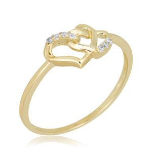 avora 10k yellow gold double heart ring with simulated diamond cz, size 6 - size 6