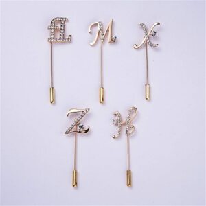 A to Z Initial 26 English Letters Brooch Pin, AILUOR Silver Plated Metal Clear AAA+ Crystal Suit Lapel Pin Brooches Collar Custom Monogram Letter Pins Jewelry Unisex (M)