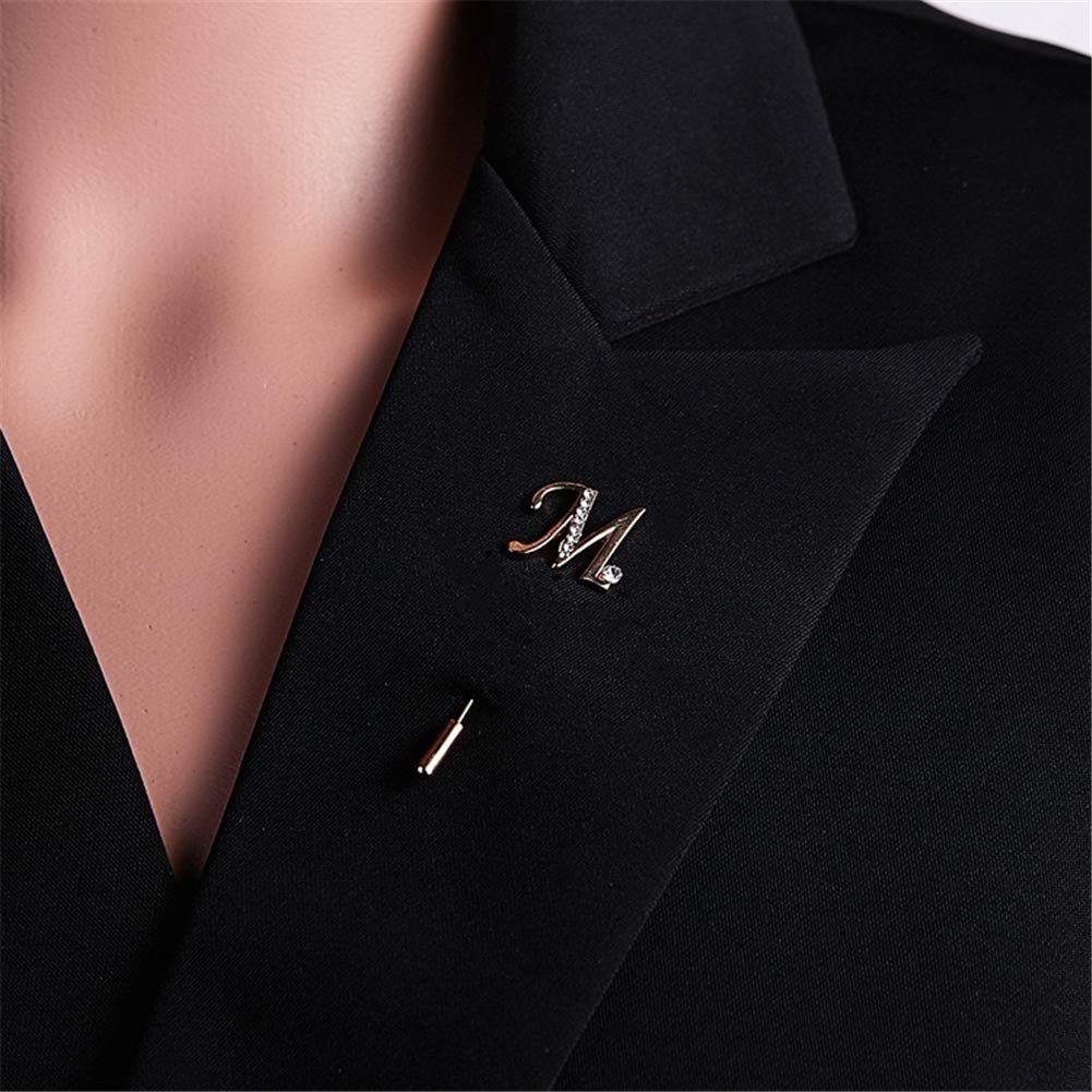 A to Z Initial 26 English Letters Brooch Pin, AILUOR Silver Plated Metal Clear AAA+ Crystal Suit Lapel Pin Brooches Collar Custom Monogram Letter Pins Jewelry Unisex (M)