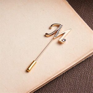 A to Z Initial 26 English Letters Brooch Pin, AILUOR Silver Plated Metal Clear AAA+ Crystal Suit Lapel Pin Brooches Collar Custom Monogram Letter Pins Jewelry Unisex (M)