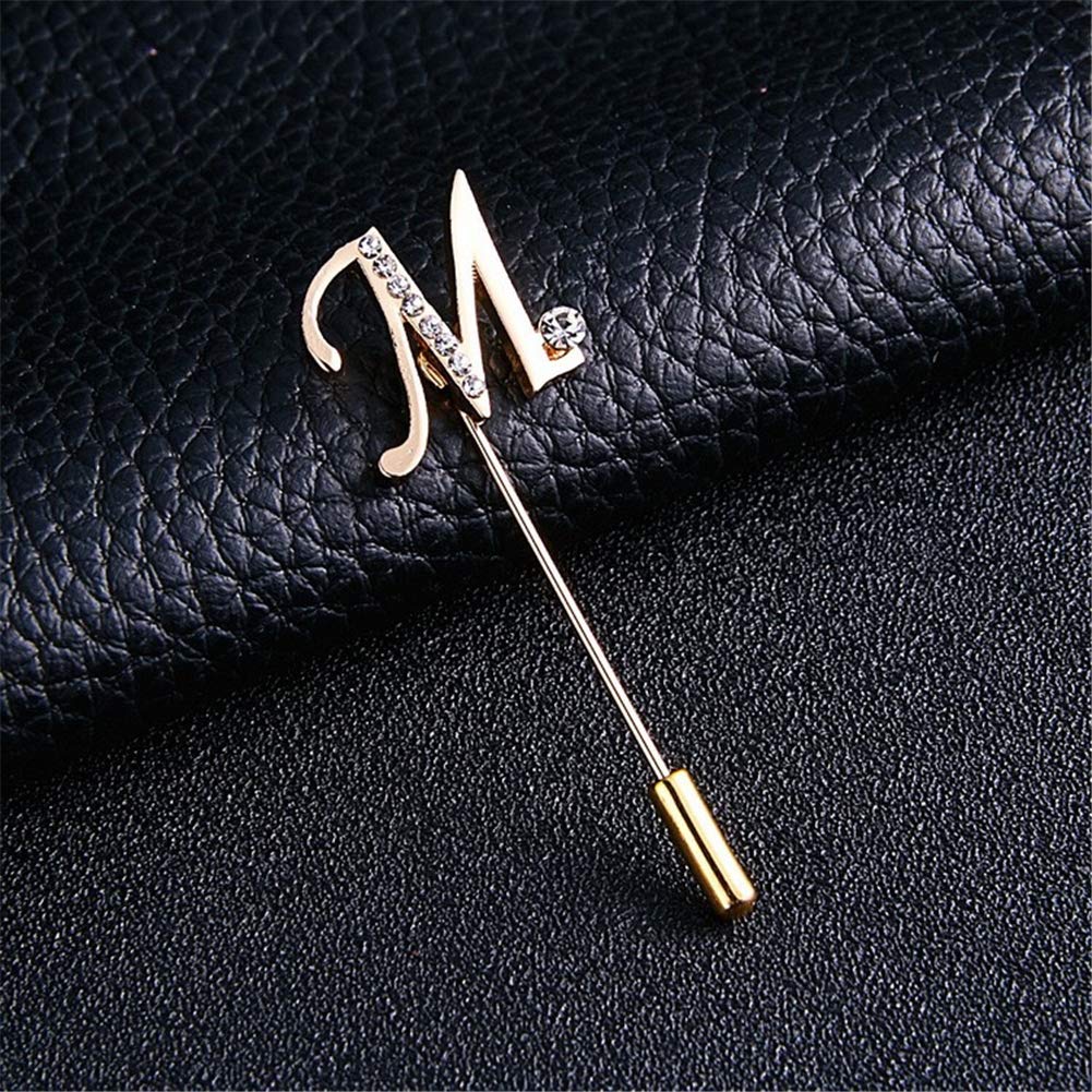 A to Z Initial 26 English Letters Brooch Pin, AILUOR Silver Plated Metal Clear AAA+ Crystal Suit Lapel Pin Brooches Collar Custom Monogram Letter Pins Jewelry Unisex (M)