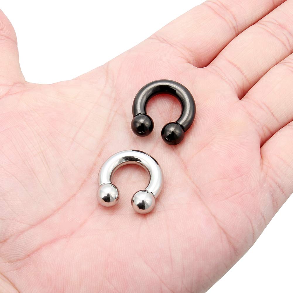 Lcolyoli PA Ring-Internally Threaded Circular Horseshoe Barbells CBR for Women Men 316L Surgical Steel Genital Piercing Body Jewelry 4G 12mm Silver-tone Black Screw Balls