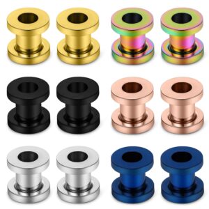 lcolyoli screw fit ear gauges kit surgical steel tunnel expander earrings earlobe plugs body piercing jewelry for women men 12 pieces set 2g silver rose gold black blue rainbow