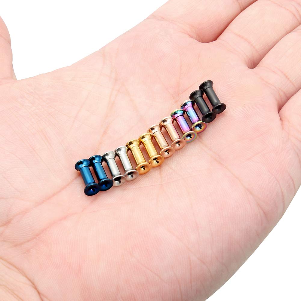 Lcolyoli Ear Gauges Tunnels Plugs Stainless Steel Screwed Flesh Expander Earrings Body Piercing Jewelry with Double Flared Set for Women Men 8G 12 Pieces Silver Rose Gold Black Blue Rainbow