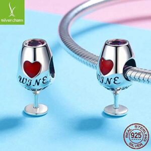 ABAOLA Cup Charm 925 Sterling Silver Charm Beads fit Pandora Bracelet & Necklace （3mm） (Red Heart & Wine Cup)