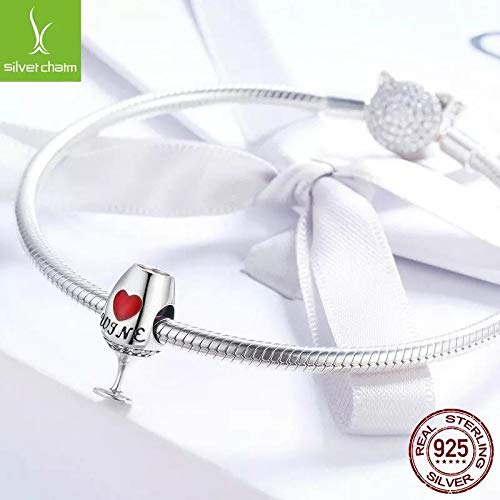 ABAOLA Cup Charm 925 Sterling Silver Charm Beads fit Pandora Bracelet & Necklace （3mm） (Red Heart & Wine Cup)