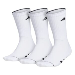 adidas men's cushioned crew socks (3-pair), white/black/clear onix grey, large