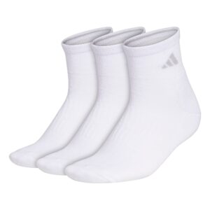 adidas women's cushioned quarter socks (3-pair), white/clear onix grey, medium