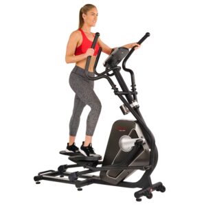 sunny health & fitness magnetic elliptical trainer machine w/device holder, lcd monitor, 265 lb max weight and pulse monitoring - circuit zone, black (sf-e3862)