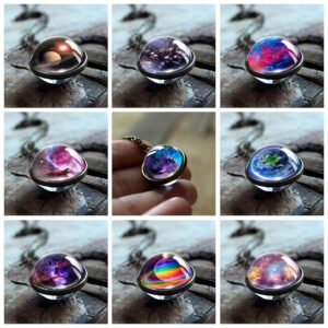 Galaxy Pendant Necklaces Nebula Double Sided Outer Space Glass Planet Necklace for Women Men Earth Globe Universe Jewelry Christmas Gifts 7