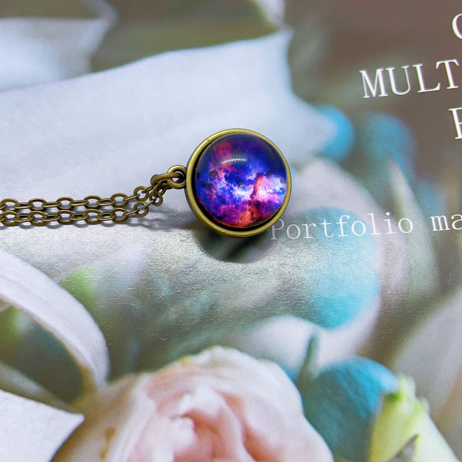 Galaxy Pendant Necklaces Nebula Double Sided Outer Space Glass Planet Necklace for Women Men Earth Globe Universe Jewelry Christmas Gifts 7