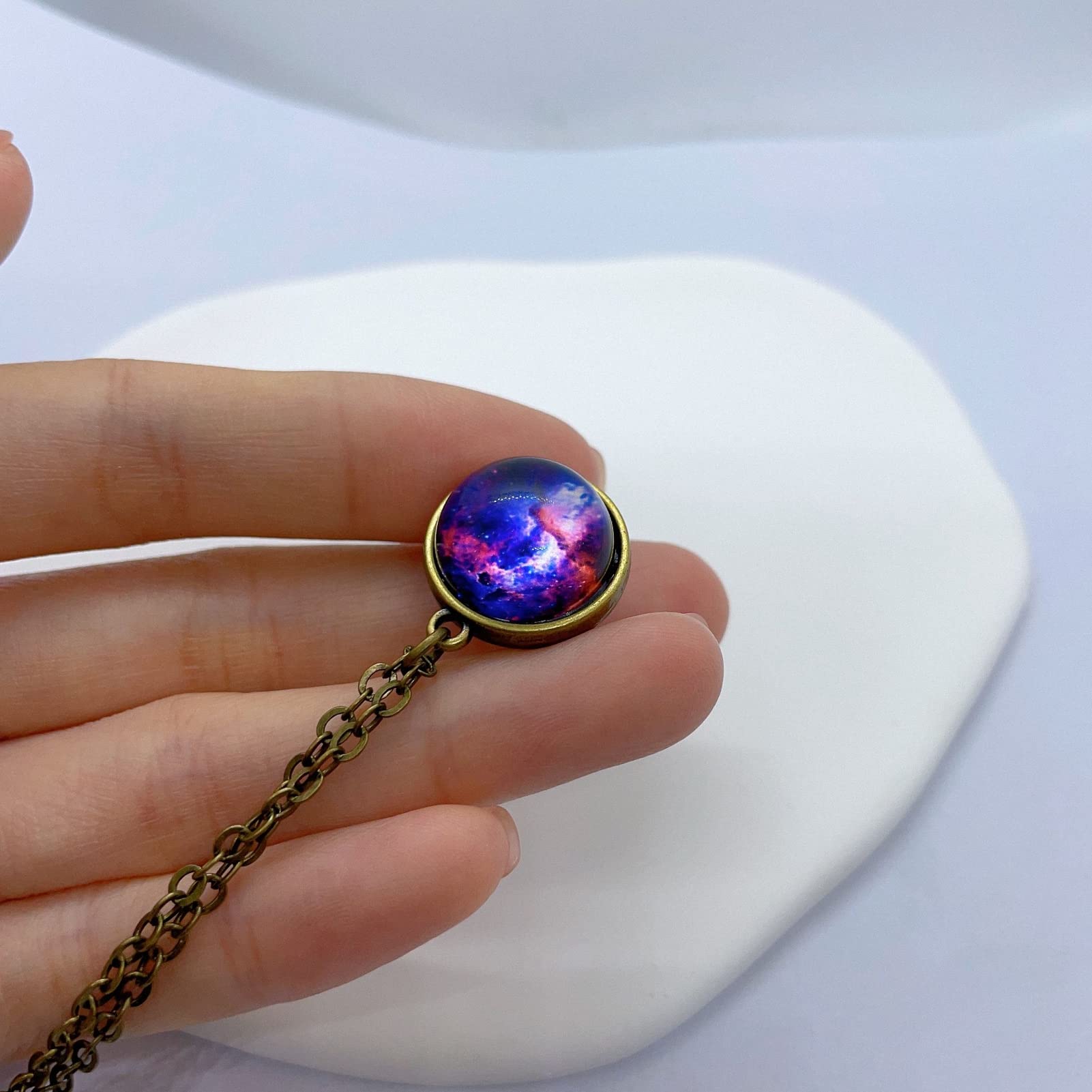 Galaxy Pendant Necklaces Nebula Double Sided Outer Space Glass Planet Necklace for Women Men Earth Globe Universe Jewelry Christmas Gifts 7