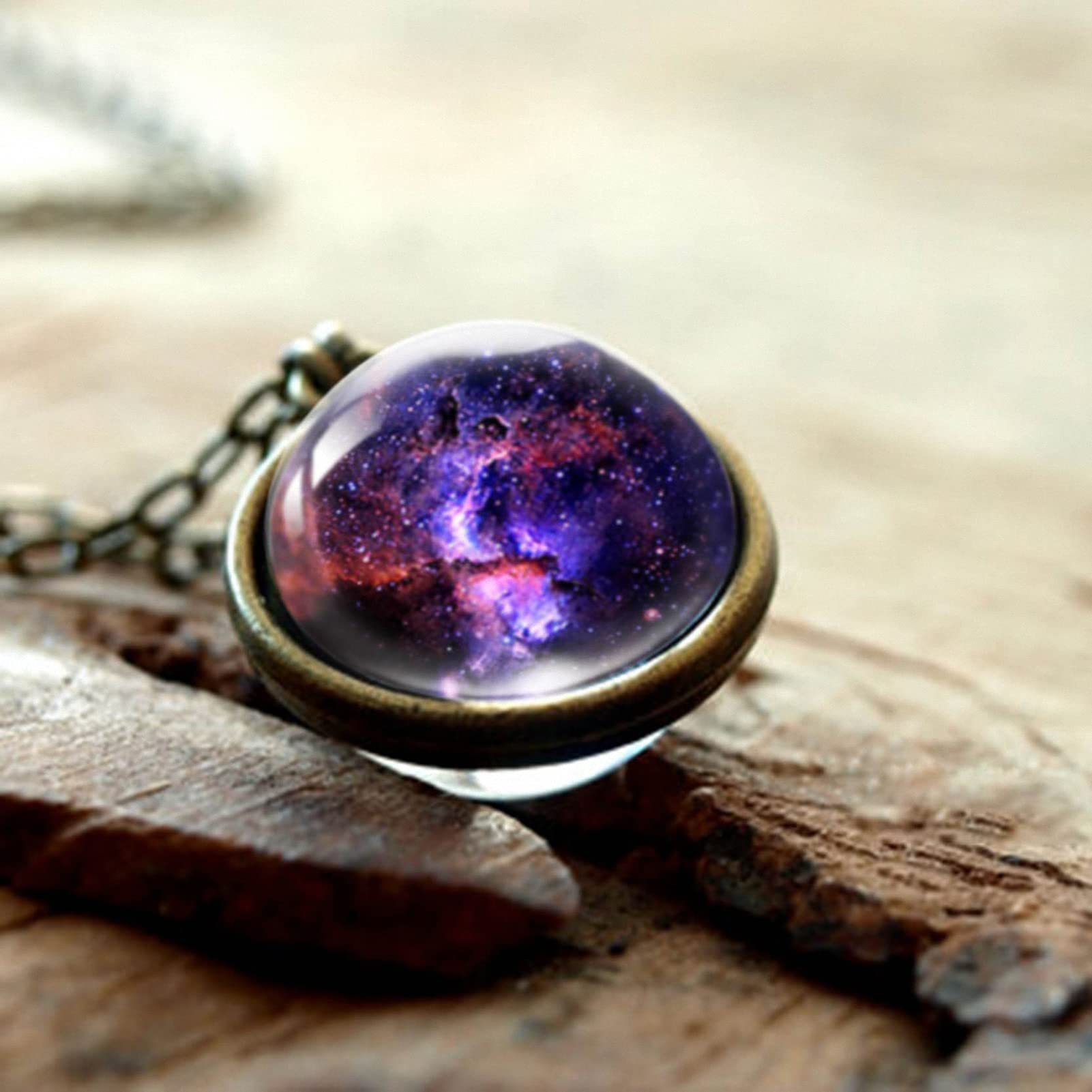 Galaxy Pendant Necklaces Nebula Double Sided Outer Space Glass Planet Necklace for Women Men Earth Globe Universe Jewelry Christmas Gifts 7