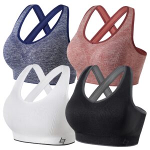 fittin sports bras for women padded: seamless cross back bras 4 pack for workout yoga