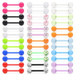 lcolyoli 36pcs 14g glow in dark flexible bioflex acrylic straight tongue barbell nipple ring nipplerings retainer piercing jewelry for women men 16mm bar